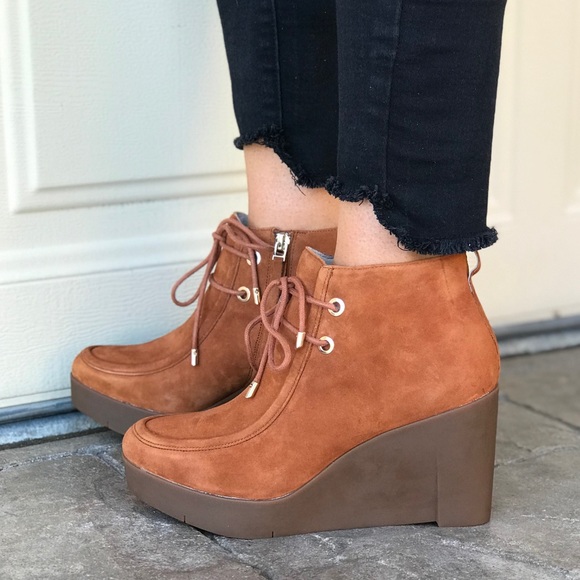 Urban Outfitters | Shoes | Distressed Rust Lug Sole Wedge Tall Ankle ...